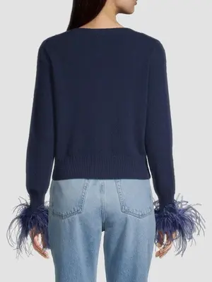 MILLY V-neck Feather-cuff Sweater