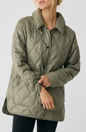 LOLE Quilted Water Repellent Nylon Shacket - Hazel