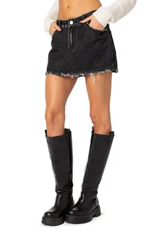 EDIKTED Scarlett Distressed Denim Miniskirt
