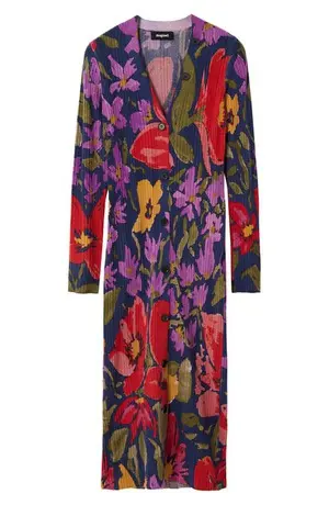 Desigual Floral Print Long Sleeve Knit Dress