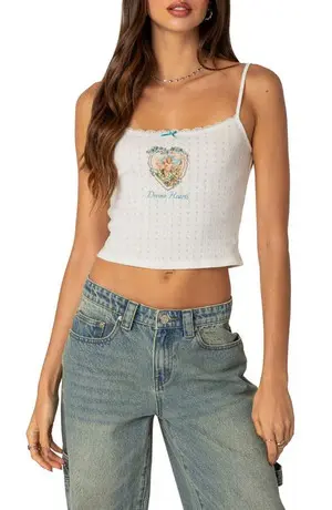 EDIKTED Divine Hearts Pointelle Crop Camisole