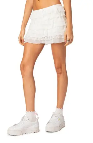 EDIKTED Adeena Tiered Ruffle Miniskirt