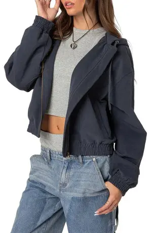 EDIKTED Milly Oversize Zip Crop Hoodie