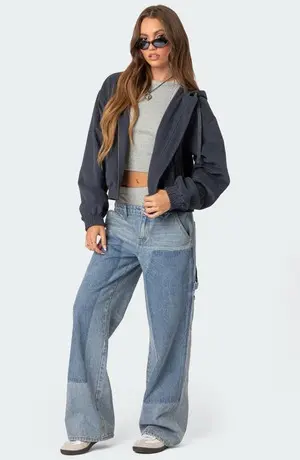 EDIKTED Milly Oversize Zip Crop Hoodie