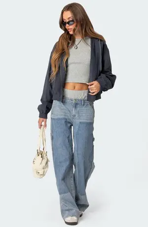 EDIKTED Milly Oversize Zip Crop Hoodie