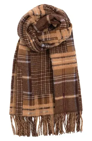 Ralph Lauren Patchwork Plaid Recycled Wool Blend Fringe Scarf