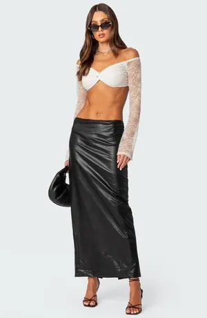 EDIKTED Sheer Lace Off The Shoulder Crop Top