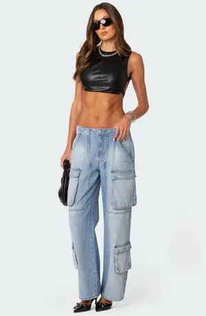 EDIKTED Porsha Faux Leather Crop Top