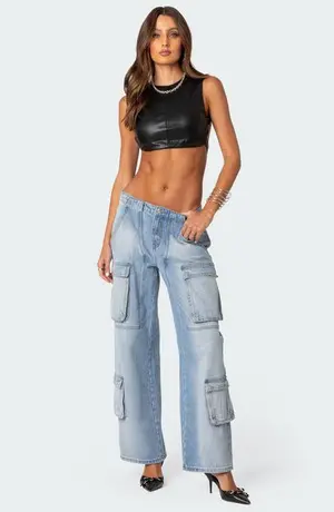 EDIKTED Porsha Faux Leather Crop Top