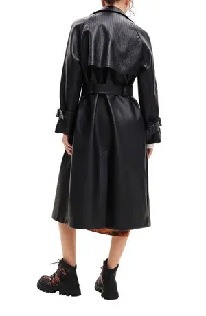 Desigual Belted Faux Leather Trench Coat