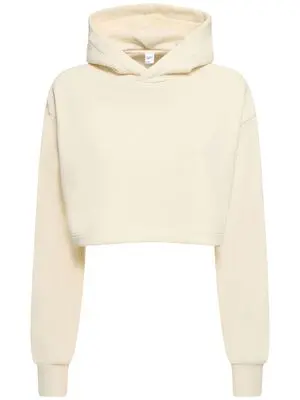 REEBOK Classic Cropped Cotton Blend Hoodie - Beige