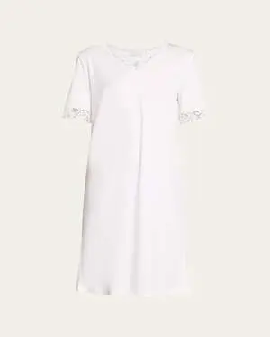 Hanro Mots Short Sleeve Lace Cotton Nightgown - White