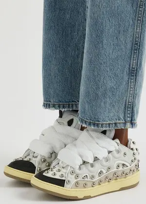 LANVIN Curb Panelled Studded Mesh Sneakers - White