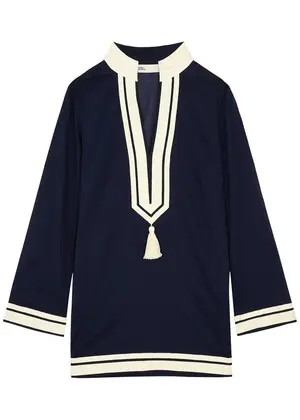 Tory Burch Stripe-trimmed Cotton Tunic Kaftan Xs