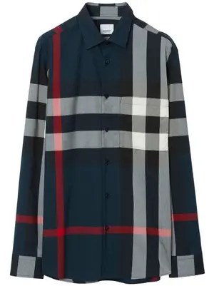 Burberry Check-pattern Cotton Shirt - Blue