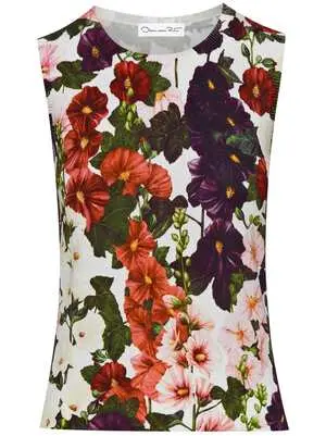 Oscar De La Renta Hollyhocks Floral-print Tank Top - Black