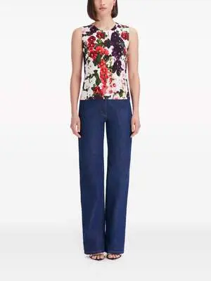 Oscar De La Renta Hollyhocks Floral-print Tank Top - Black