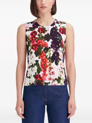 Oscar De La Renta Hollyhocks Floral-print Tank Top - Black