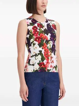 Oscar De La Renta Hollyhocks Floral-print Tank Top - Black