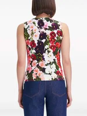 Oscar De La Renta Hollyhocks Floral-print Tank Top - Black