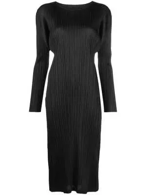 Issey Miyake September Plissé-satin Midi Dress