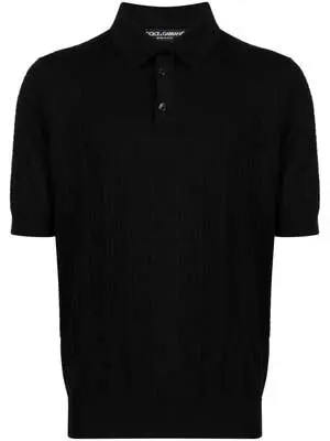 Dolce & Gabbana Monogram-jacquard Silk Polo Shirt - Black