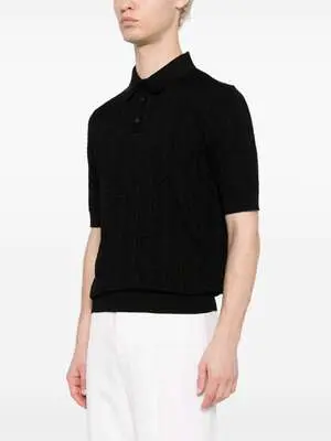 Dolce & Gabbana Monogram-jacquard Silk Polo Shirt - Black