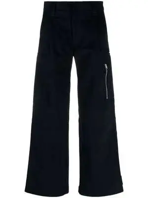 AMI Paris Wide-leg Cotton Trousers - Blue