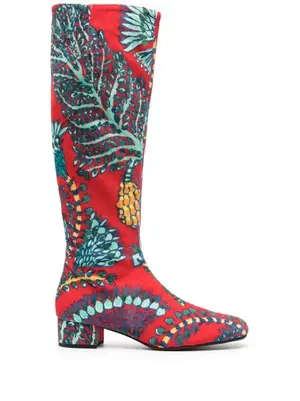 La DoubleJ Edie Velvet Boots - Red