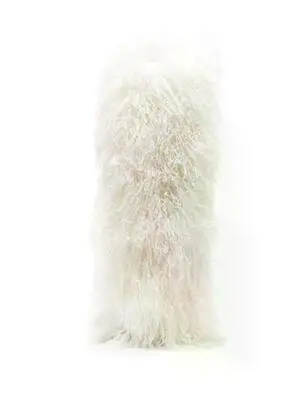 Paris Texas Shearling Knee-high Stiletto Boots - White