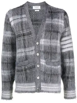 Thom Browne Textured Tartan Pattern Cardigan