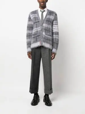Thom Browne Textured Tartan Pattern Cardigan