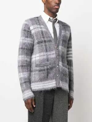 Thom Browne Textured Tartan Pattern Cardigan