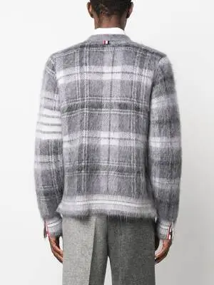 Thom Browne Textured Tartan Pattern Cardigan