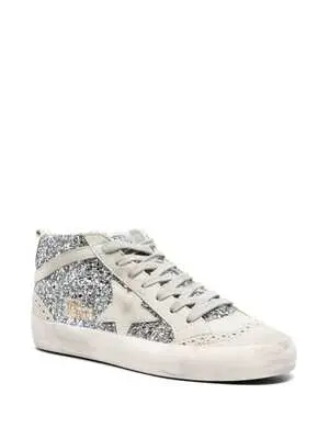 GOLDEN GOOSE Mid-star Glitter Sneakers - Silver
