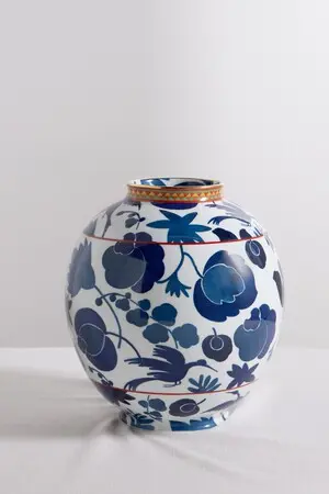 La DoubleJ Big Bubble Gold-plated Painted Porcelain Vase - Blue