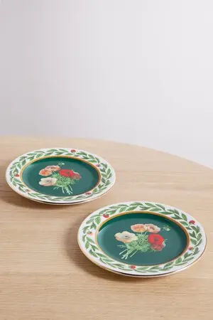 La DoubleJ Set Of Two Gold-plated Porcelain Dessert Plates Green