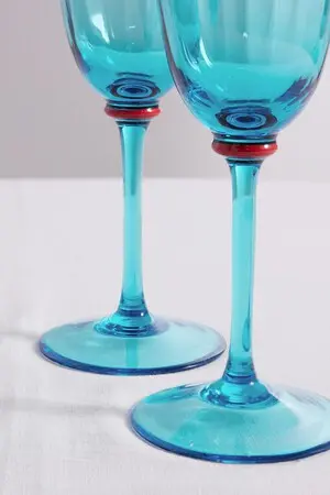 La DoubleJ Set Of Two Murano Glass Wine Glasses - Blue