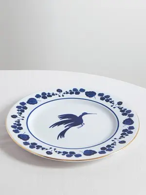 La DoubleJ 31cm Gold-plated Painted Porcelain Charger Plate - Blue