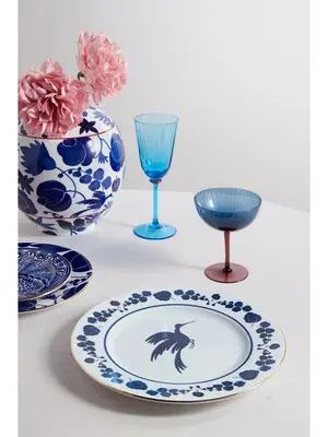 La DoubleJ 31cm Gold-plated Painted Porcelain Charger Plate - Blue