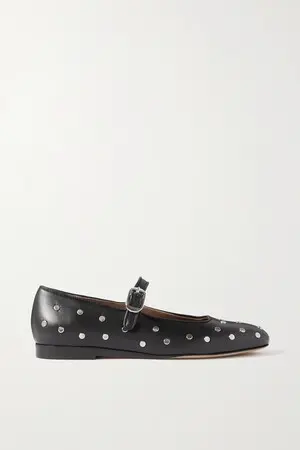 Le Monde Beryl Studded Leather Mary Jane Ballet Flats - Black