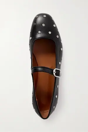 Le Monde Beryl Studded Leather Mary Jane Ballet Flats - Black