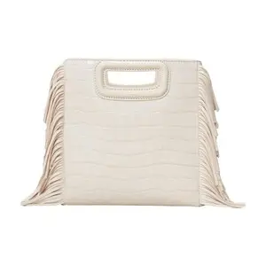 Maje Leather M Bag With Fringe Vanille