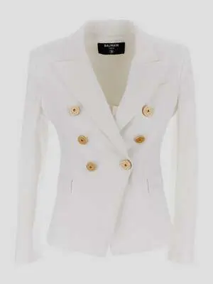 Balmain Balmain Double-Breasted Denim Blazer - Blanc