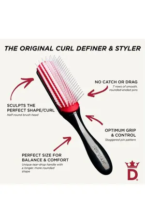 DENMAN D3 Original Curl Definer & Styler 7 Row - Black With Gold Crown