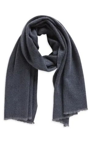 Vince Herringbone Cashmere Fringe Scarf Iris Blue Coastal