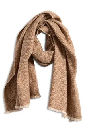 Vince Herringbone Cashmere Fringe Scarf - Walnut