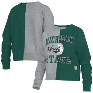PRESSBOX Michigan State Spartans Half And Half Raglan Pullover Sweatshirt - Heather Gray