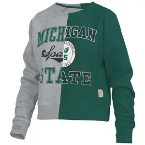 PRESSBOX Michigan State Spartans Half And Half Raglan Pullover Sweatshirt