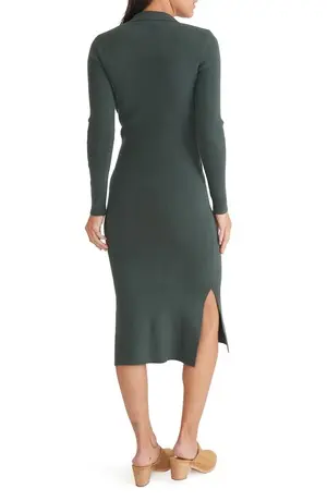 open lace back dress Bebe Women's Stripe Rib Sweater Midi Dress